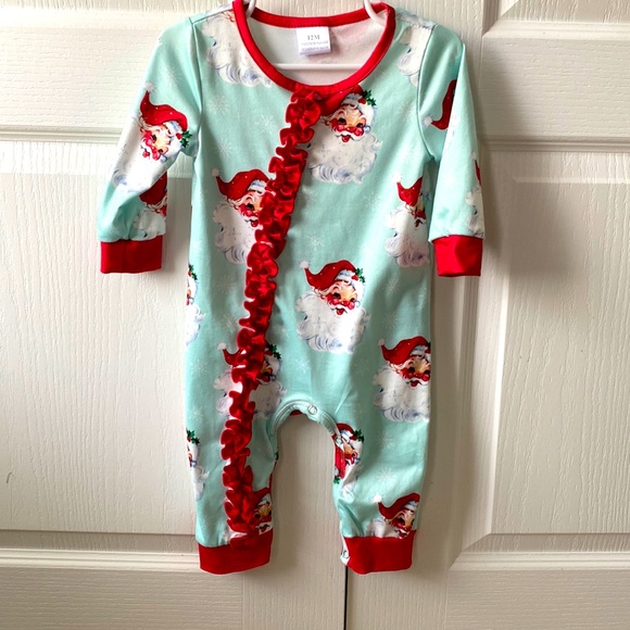 Honey Bean | One Pieces | Vintage Santa Print Ruffle Onepiece | Poshmark